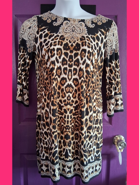 Ruby Rd. | Dresses | Ruby Rd Leopard Print Dress In Black And Brown ...
